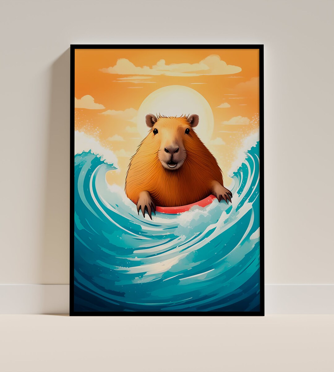 Capybara Digital Poster "on the Waves" - Capybara Print Digital ...