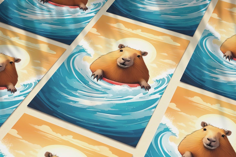 Capybara Digital Poster "on the Waves" - Capybara Print Digital ...