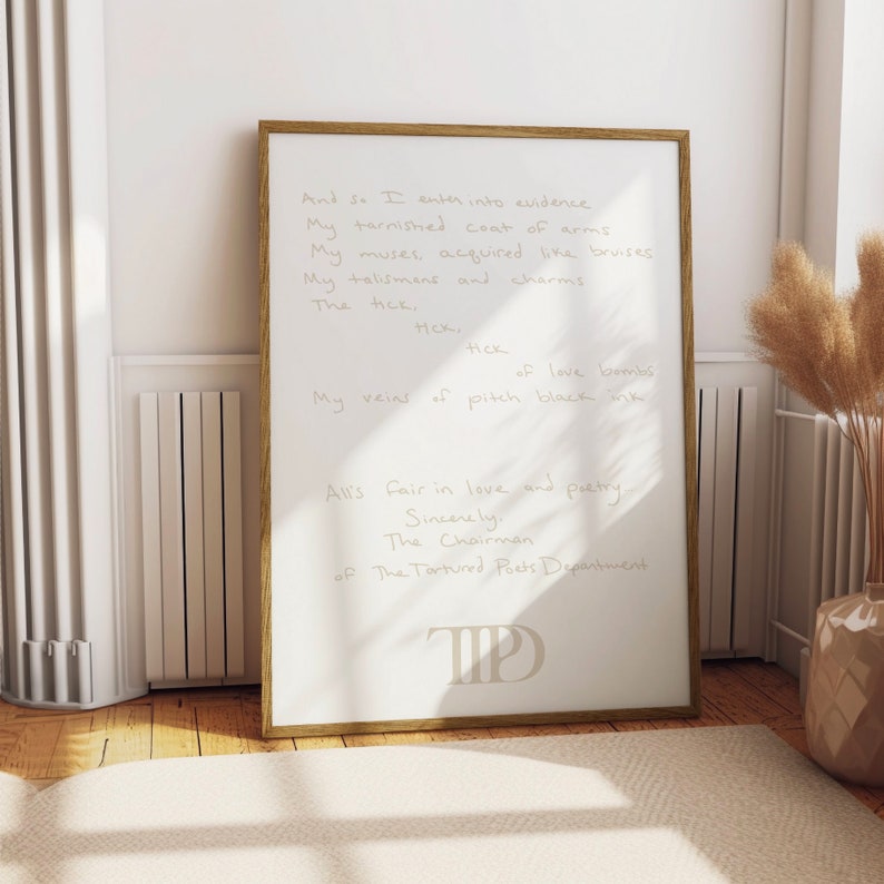 Tortured Poets Department Letter Poster the Tortured Poets Department ...