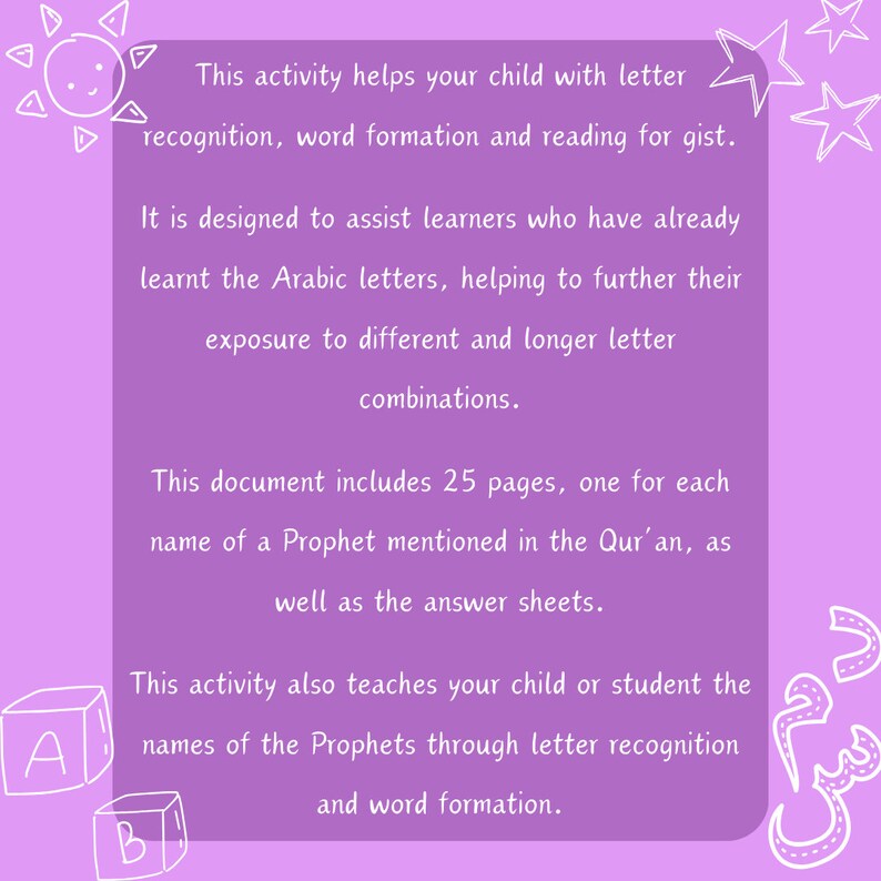 Word Search-names of the Prophets-easy Arabic Worksheets-arabic ...