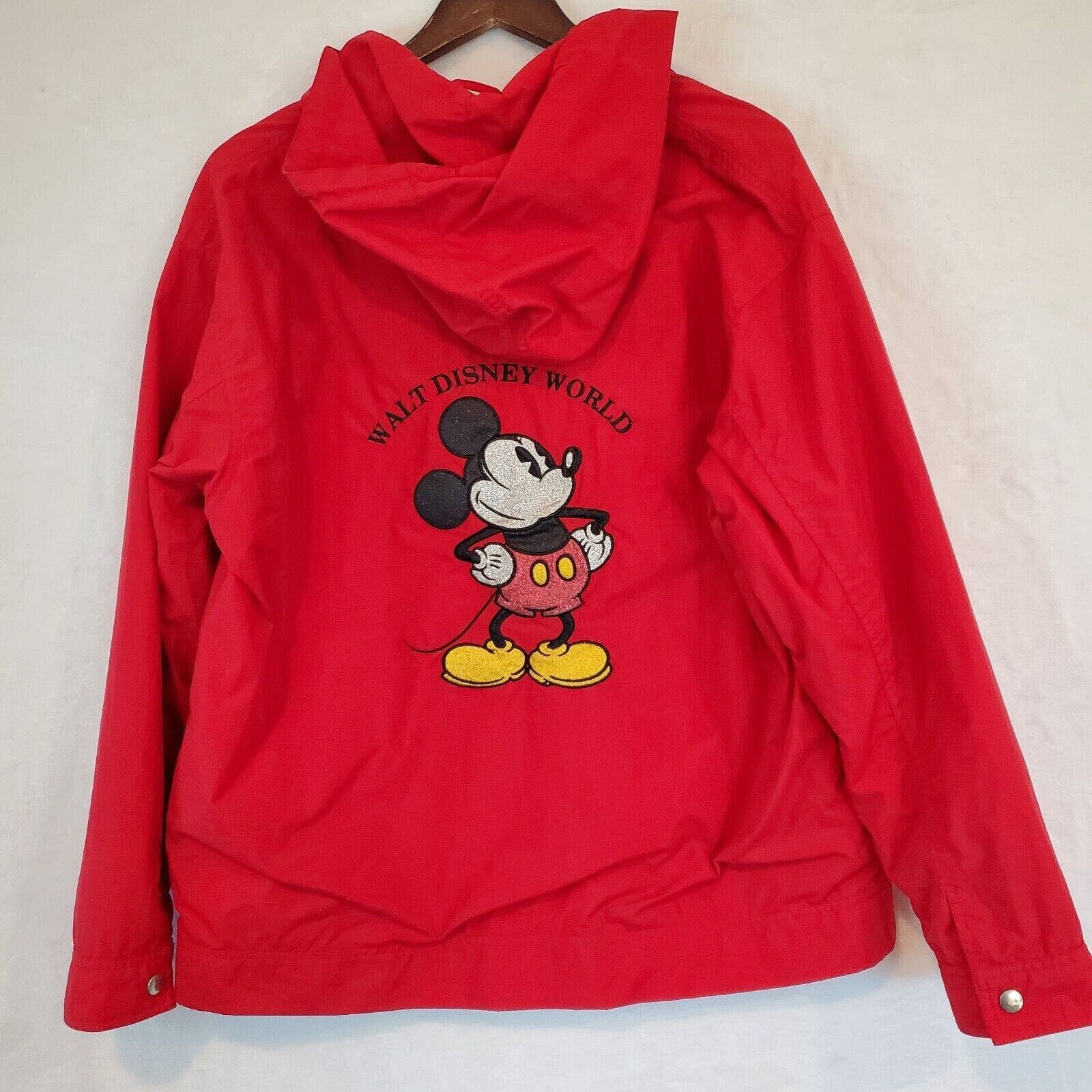 Vtg Walt Disney World Red Mickey Mouse Embroidered Hooded Jacket Unisex ...