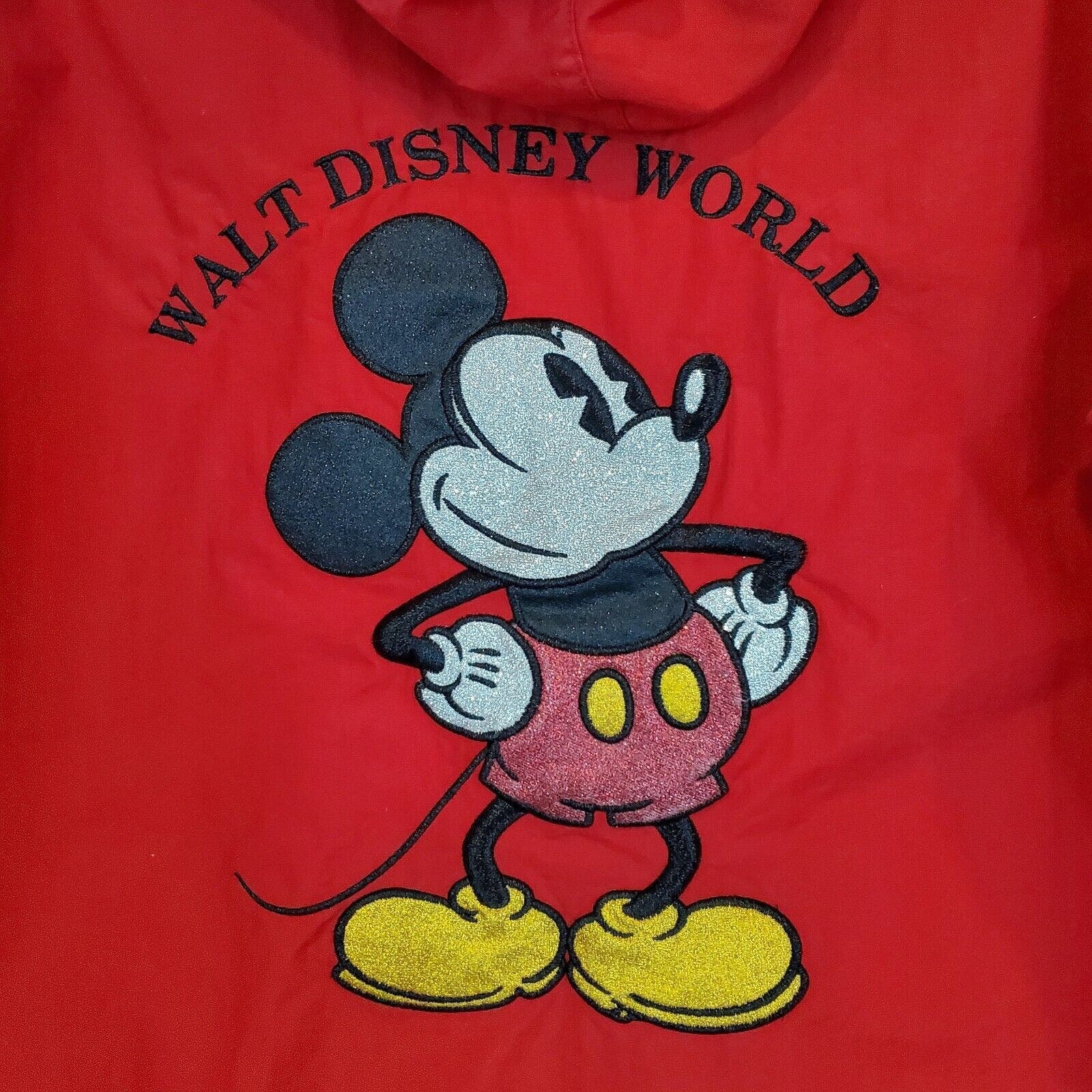 Vtg Walt Disney World Red Mickey Mouse Embroidered Hooded Jacket Unisex ...