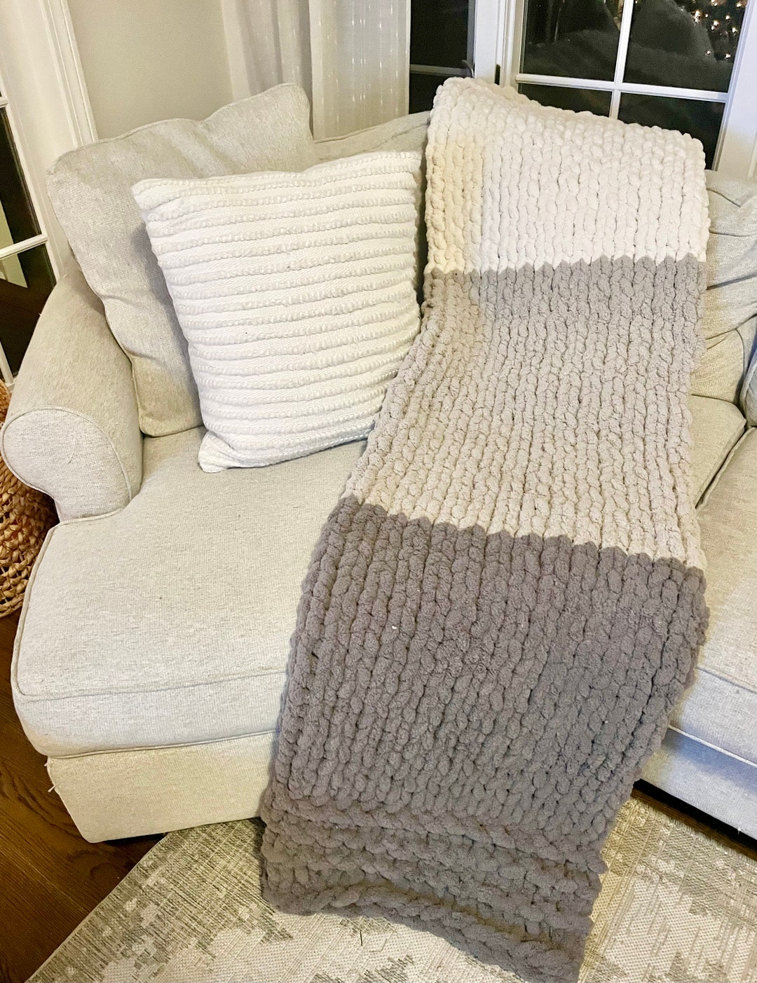 Tri-color Block Blanket Chunky Knit Handmade Blanket - Etsy