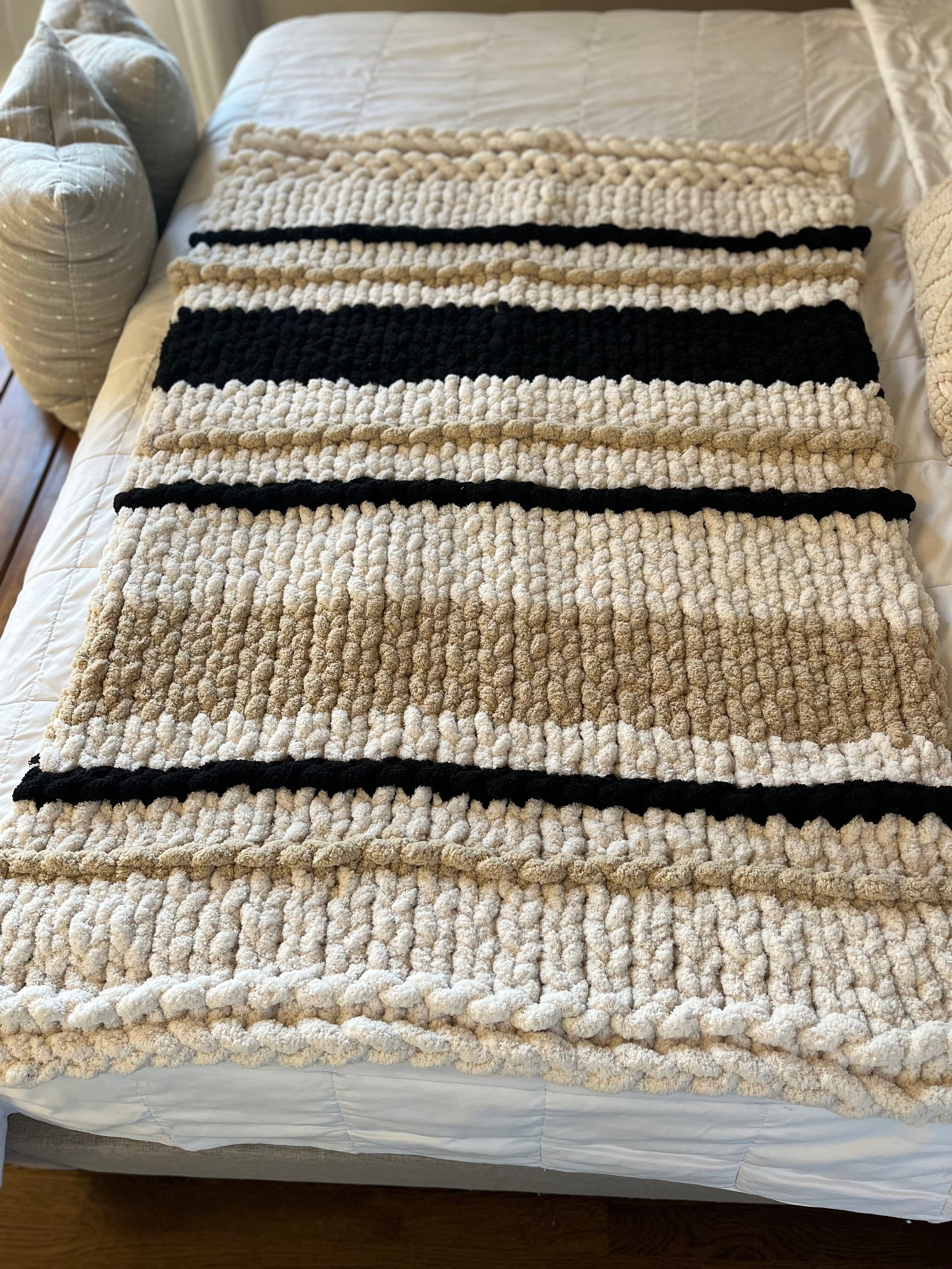 Chunky Knit Black, Ivory & Taupe Blanket - Etsy