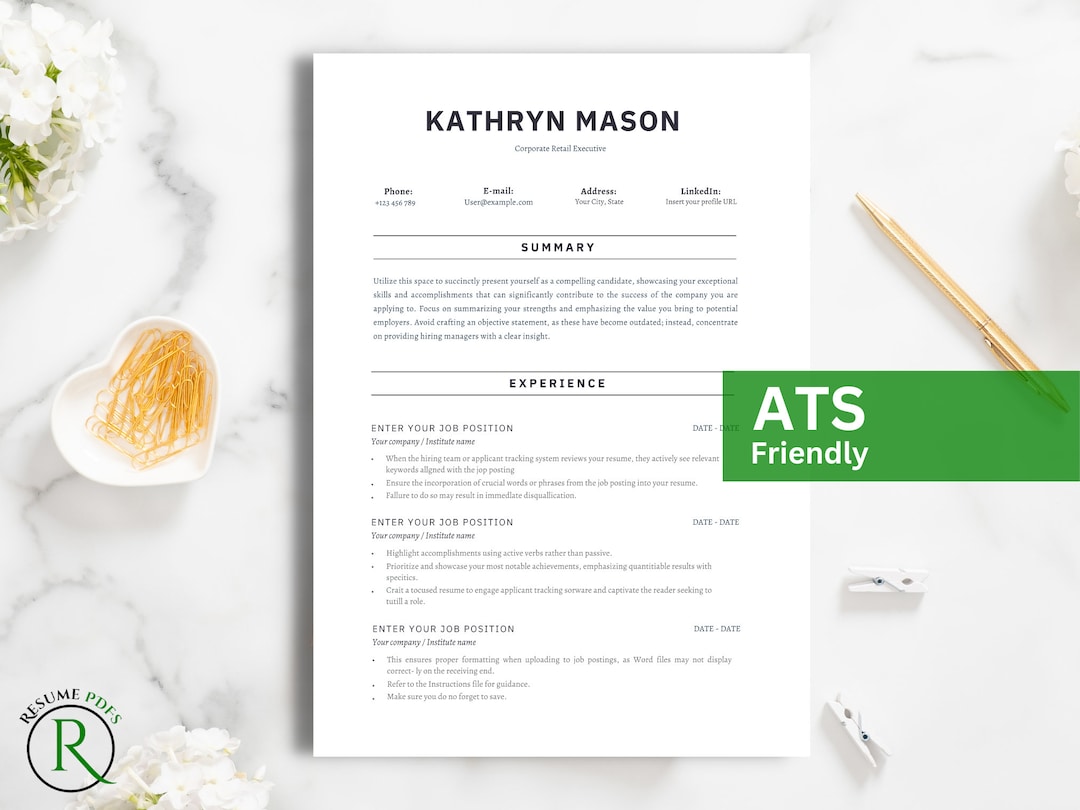 ATS Friendly Resume Template for MS Word & Adobe Indesign, ATS ...