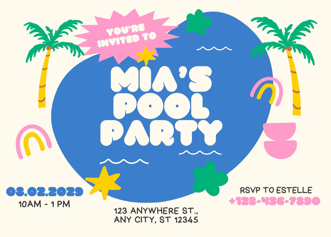 Colorful Pool Party Invitation - Etsy