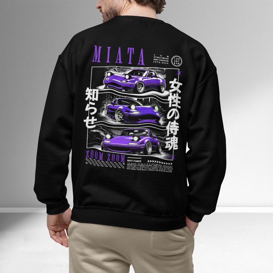 JDM Miata Crewneck Sweatshirt, Backprint, Black - JDM Streetwear by NWX ...