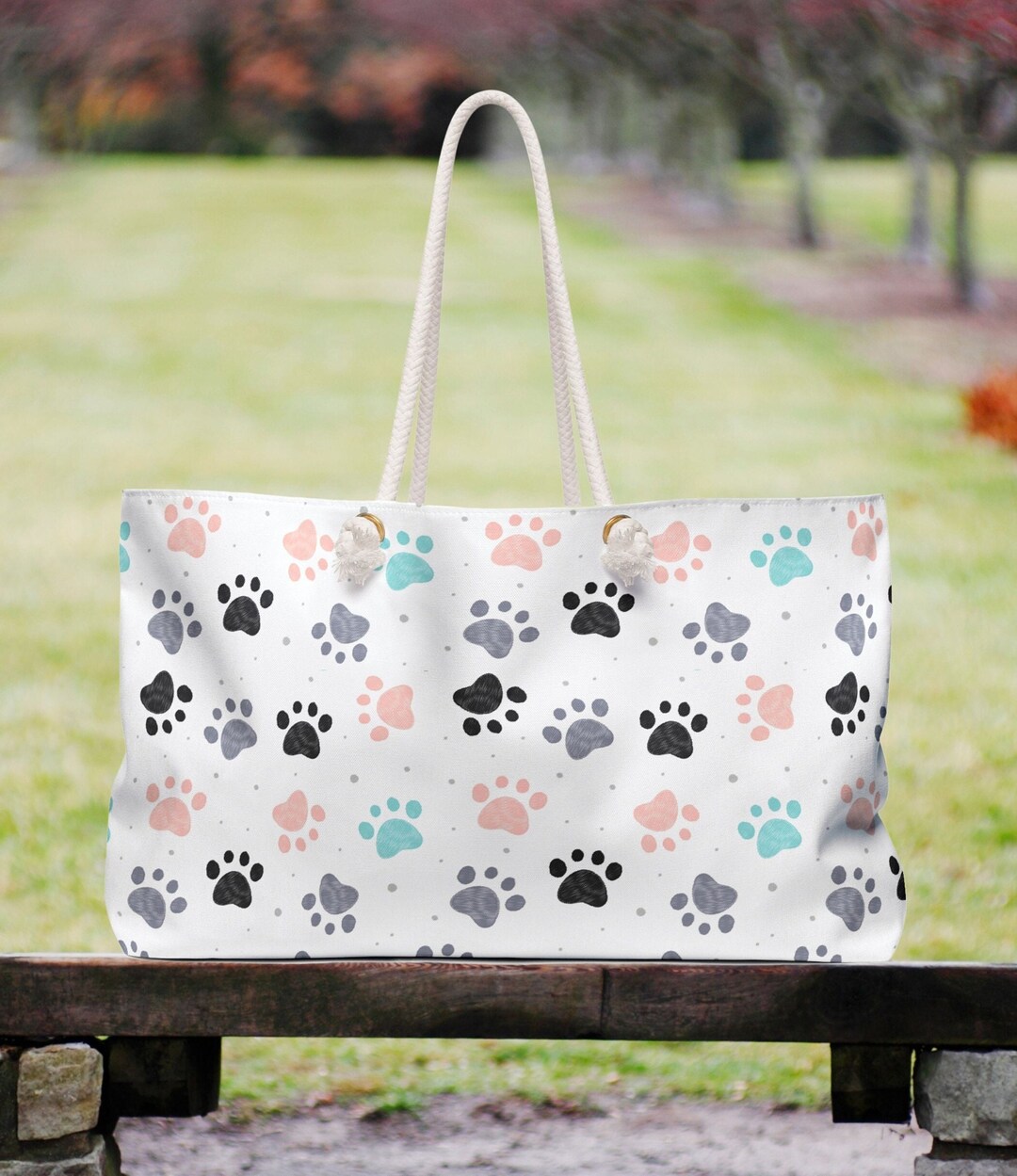Paw Print Bag, Large Weekender Bag, Large Weekend Tote, Summer Tote Bag ...