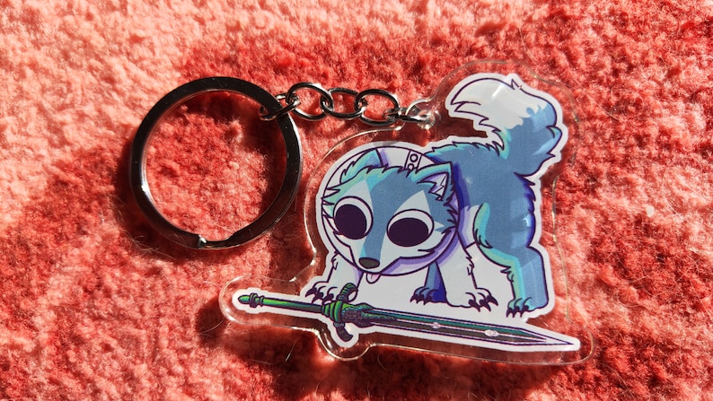 Dark Souls Cute Great Wolf Sif Dog Cone Acrylic Keyring 2.5 Inch Double ...