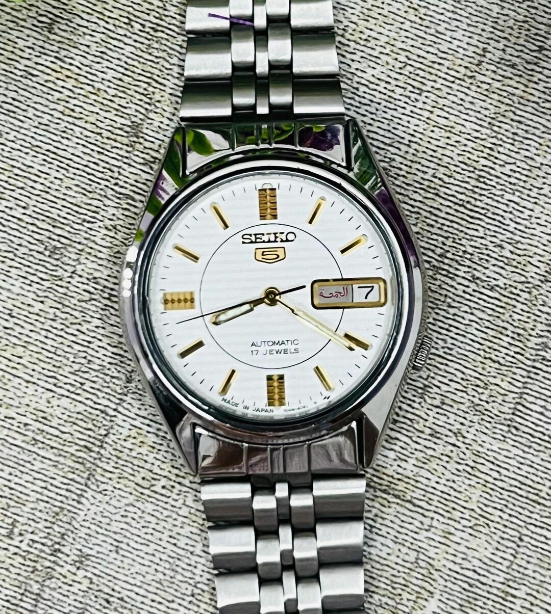 Vintage Original Seiko 5 Automatic White Dial Movement Number 7009-0001 ...