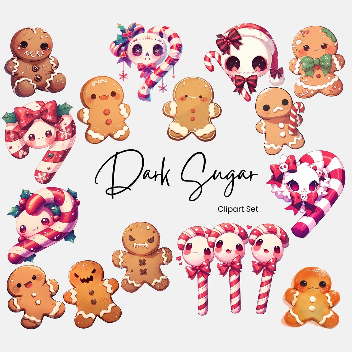 Creepy Christmas Gingerbread Man Candy Cane Clipart Png, Goth Kawaii ...