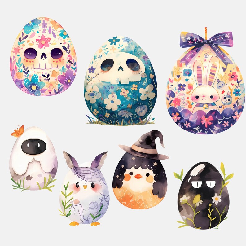 Goth Spooky Cute Easter Eggs Clipart Png, Creepy Kawaii Pastel Gothic ...