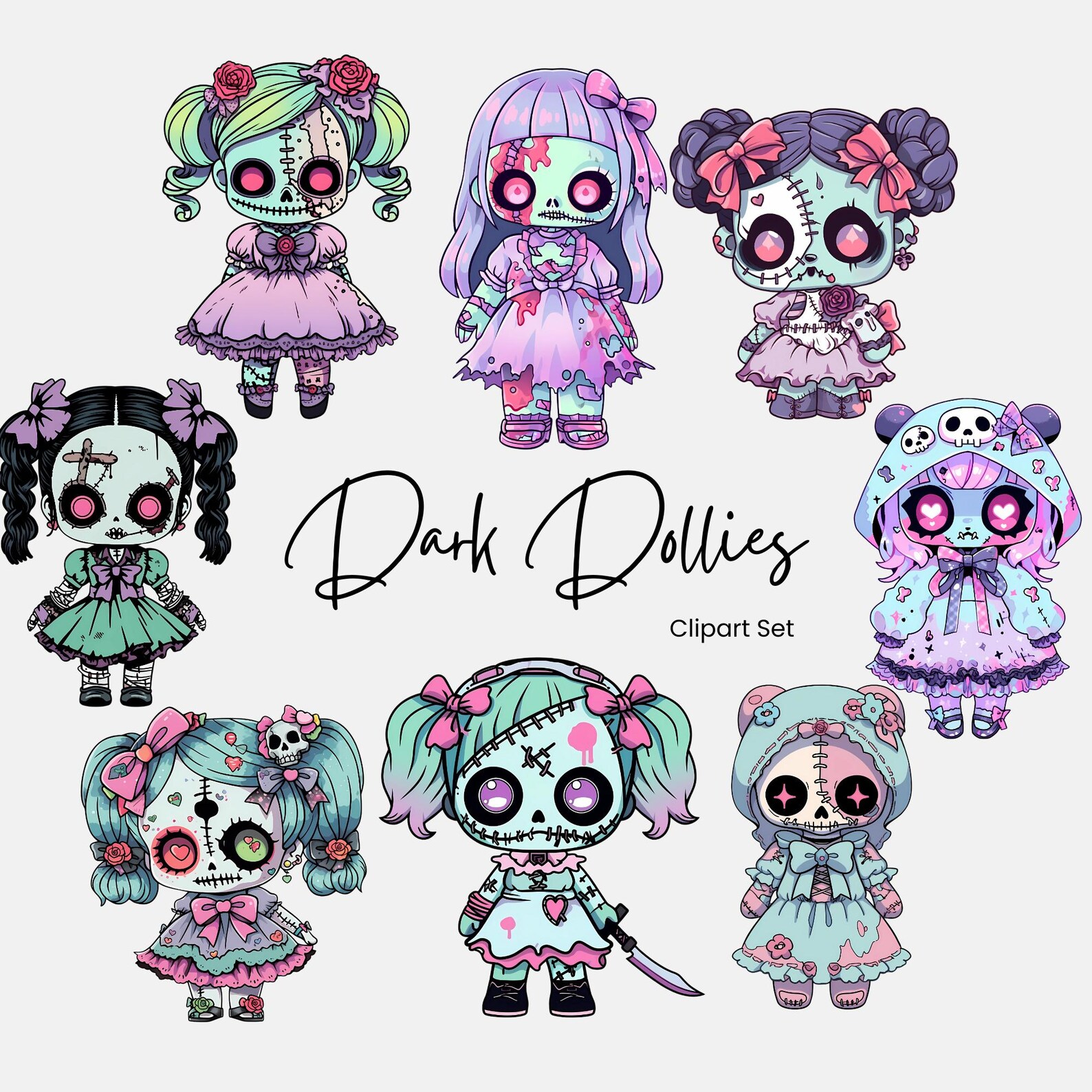 Horror Creepy Doll Clipart Png, Halloween Spooky Cute Scary Chibi Sublimation Design, Gothic ...