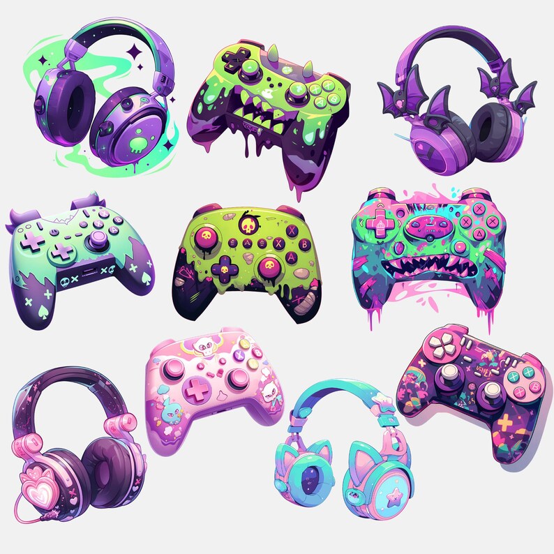 Spooky Cute Gaming Gamer Clipart Png, Halloween Controller Headphones ...