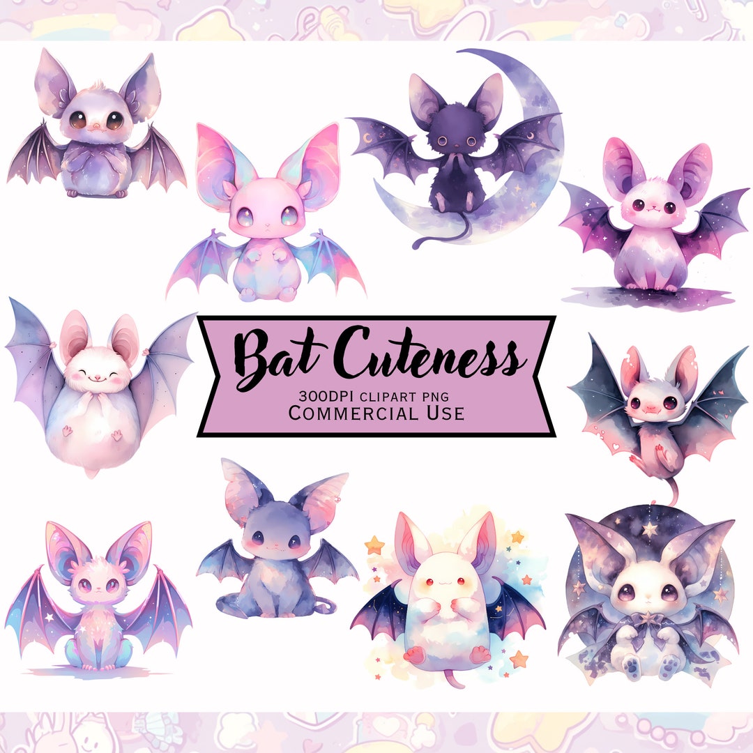 Cute Pastel Goth Bats Clipart Png, Not Spooky Gothic Kawaii Baby Bat ...