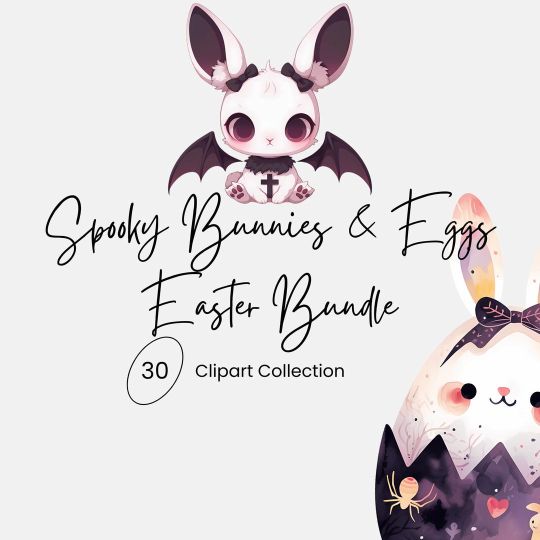 Spooky Easter Bunny & Eggs Clipart Png Bundle, Goth Kawaii Sublimation ...
