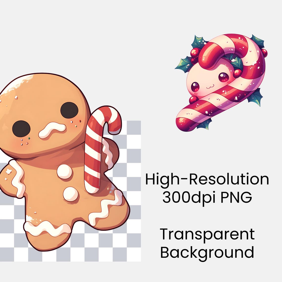 Creepy Christmas Gingerbread Man Candy Cane Clipart Png, Goth Kawaii ...