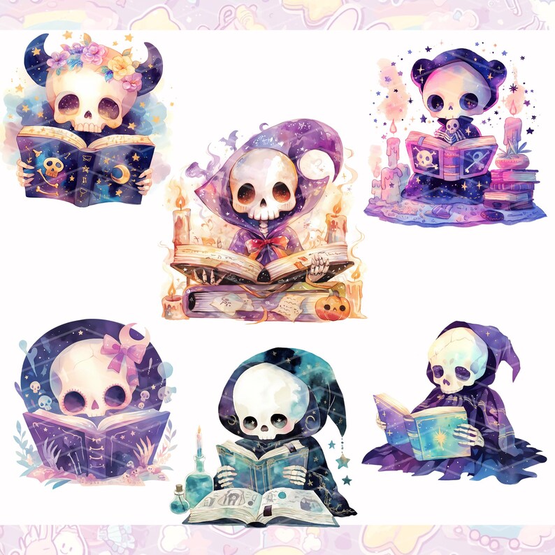 Pastel Goth Cute Skeleton Magic Spell Books Clipart Png, Bookworm Nerd ...