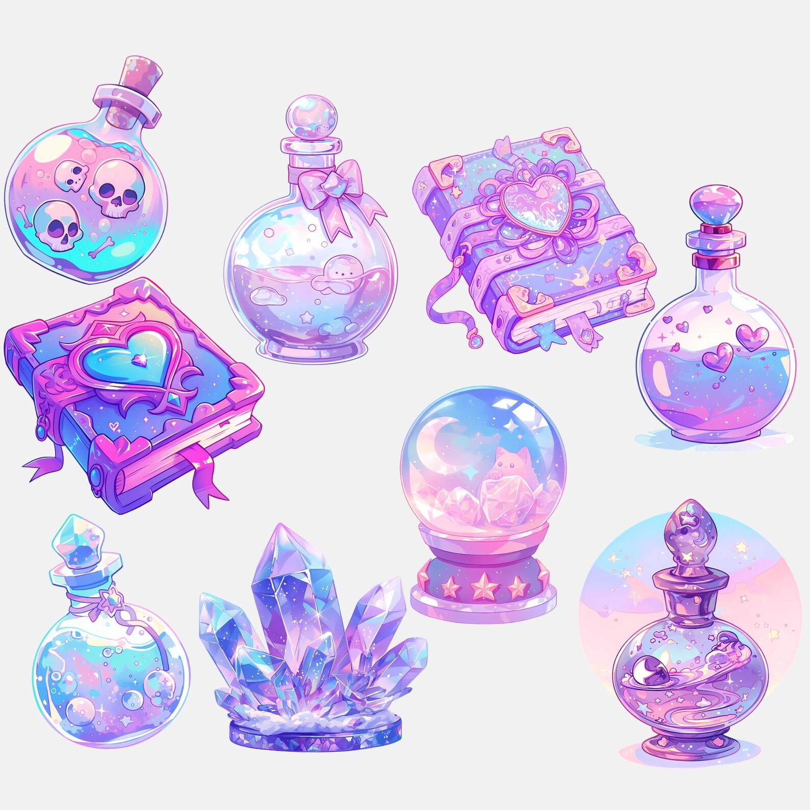 Magic Pastel Goth Clipart Png, Witchraft Mystical Potion Bottle Crystal ...