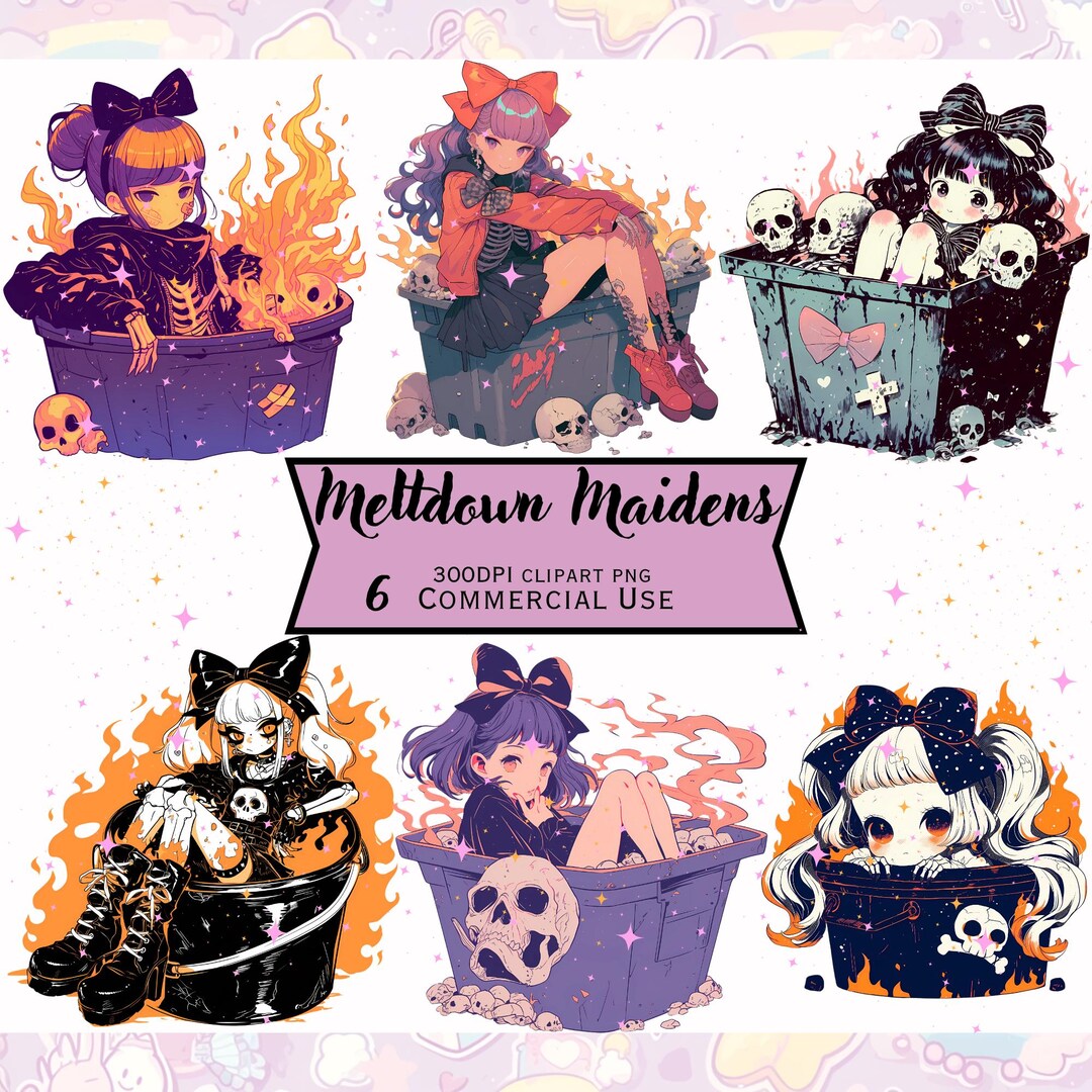 Cute Goth Dumpster Fire Clipart Png, Retro Sarcastic Emotional Girl Bow ...