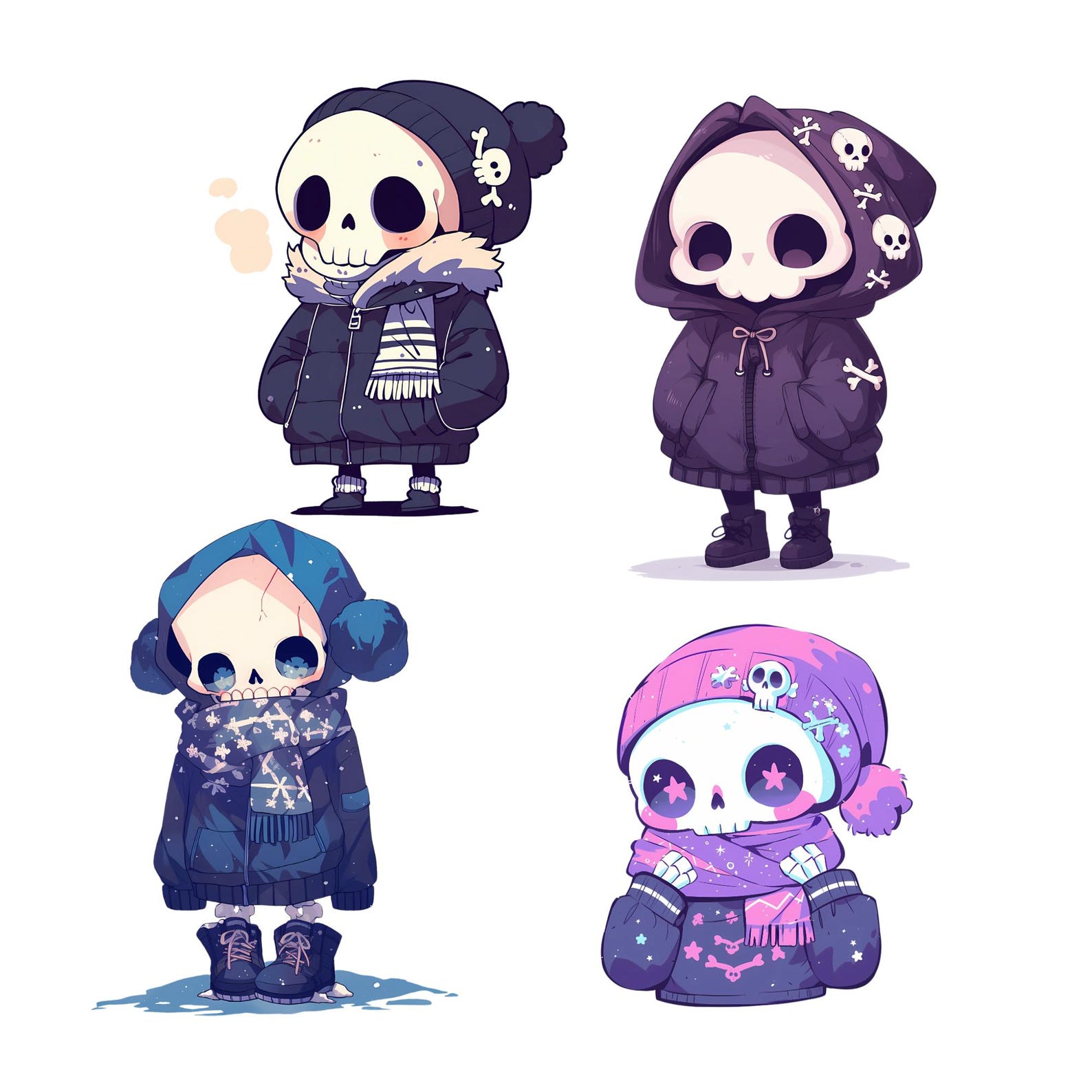 Spooky Cute Winter Skeleton Clipart Png, Goth Kawaii Skull Holidays ...