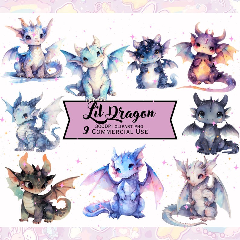 Cute Kawaii Baby Dragon Clipart Png, Nursery Watercolor Fantasy ...