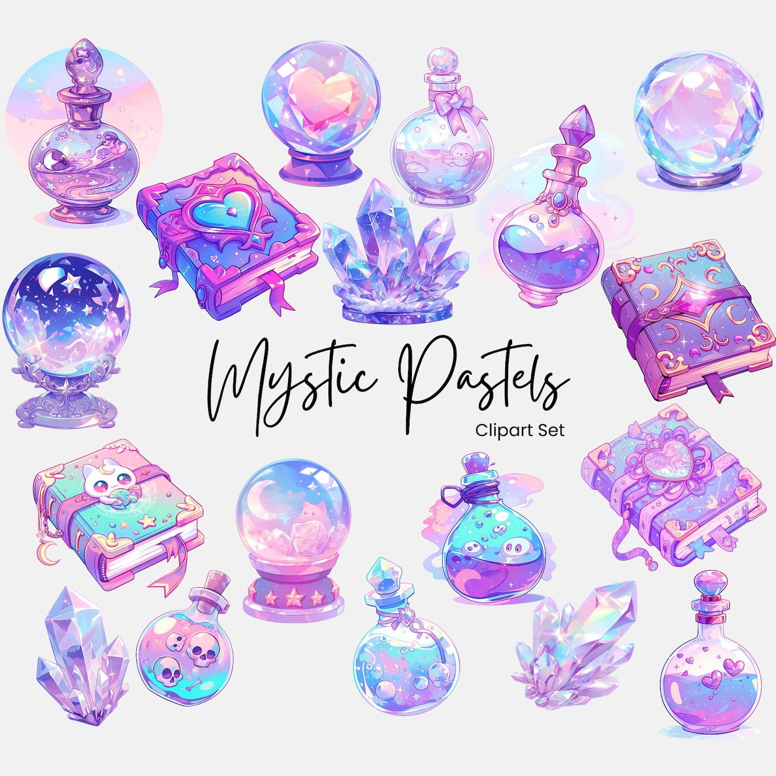 Magic Pastel Goth Clipart Png, Witchraft Mystical Potion Bottle Crystal ...