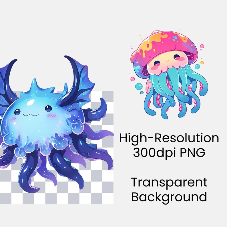 Goth Kawaii Sea Creature Clipart Png Cute Underwater Animals, Gothic ...