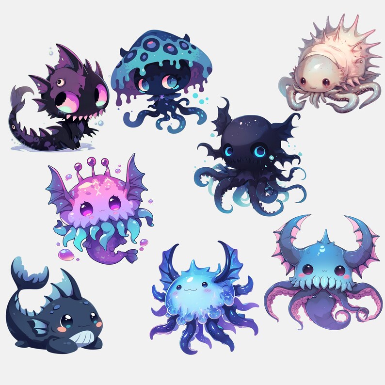 Goth Kawaii Sea Creature Clipart Png Cute Underwater Animals, Gothic ...