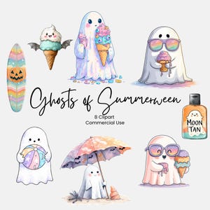 Summerween Ghost Clipart – Cute Spooky Beach Pngs, Halloween in July ...