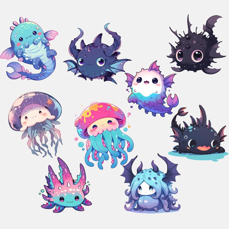 Goth Kawaii Sea Creature Clipart Png Cute Underwater Animals, Gothic ...