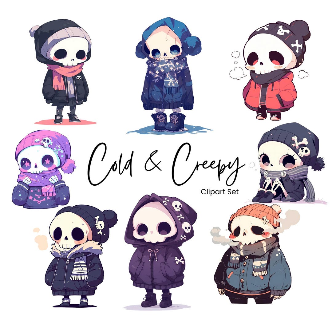 Spooky Cute Winter Skeleton Clipart Png, Goth Kawaii Skull Holidays ...