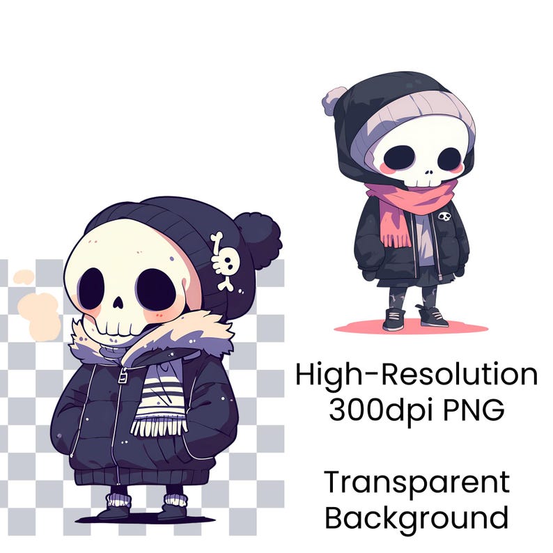 Spooky Cute Winter Skeleton Clipart Png, Goth Kawaii Skull Holidays ...