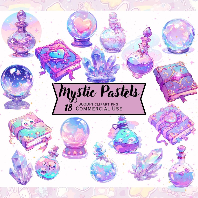 Magic Pastel Goth Clipart Png, Witchraft Mystical Potion Bottle Crystal ...