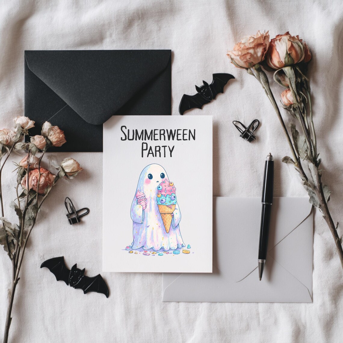 Summerween Ghost Clipart – Cute Spooky Beach Pngs, Halloween in July ...