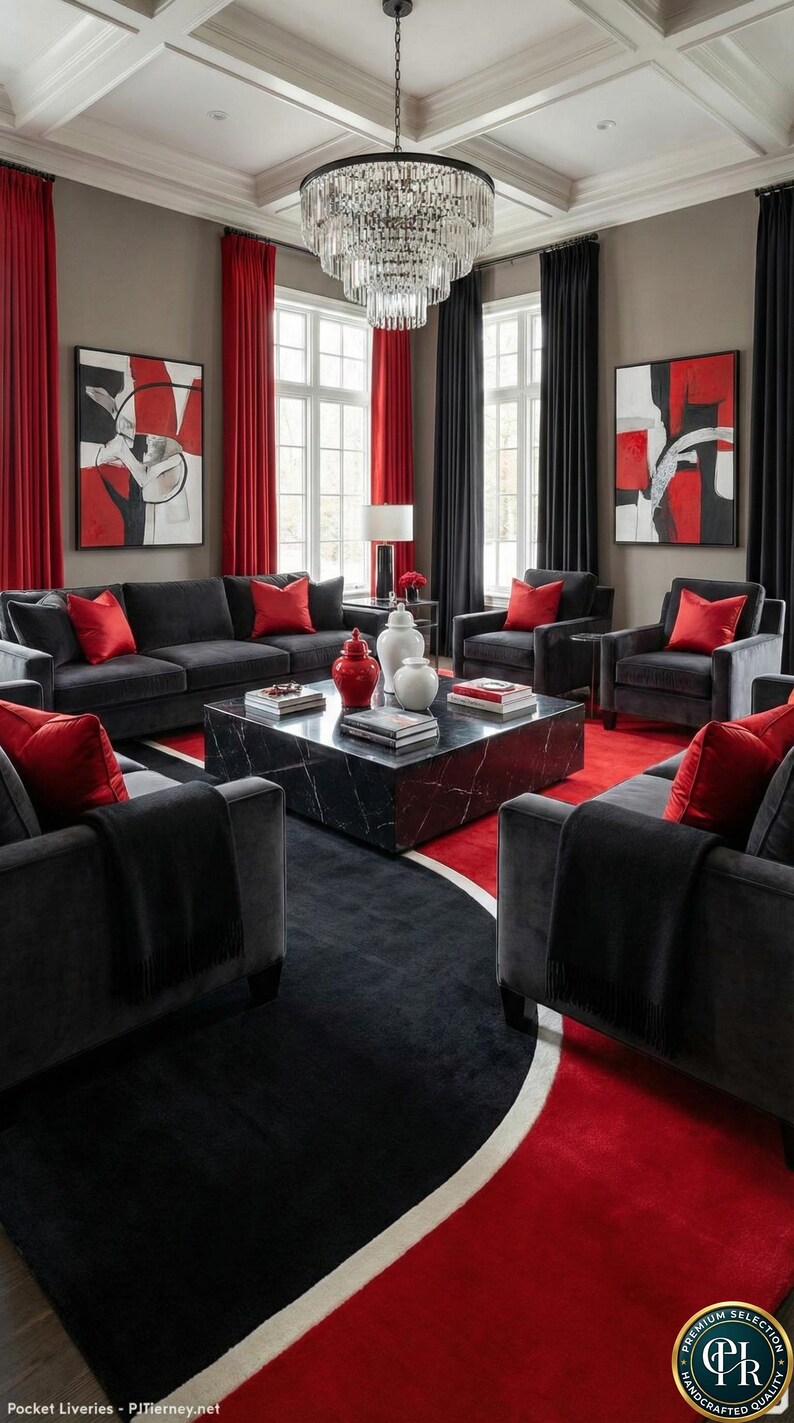 Modern Hand Tufted Red and Black Area Rug | 12x15 Abstract Geometric ...