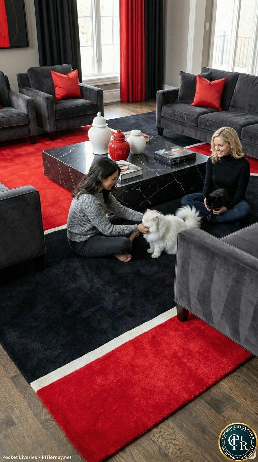Modern Hand Tufted Red and Black Area Rug | 12x15 Abstract Geometric ...