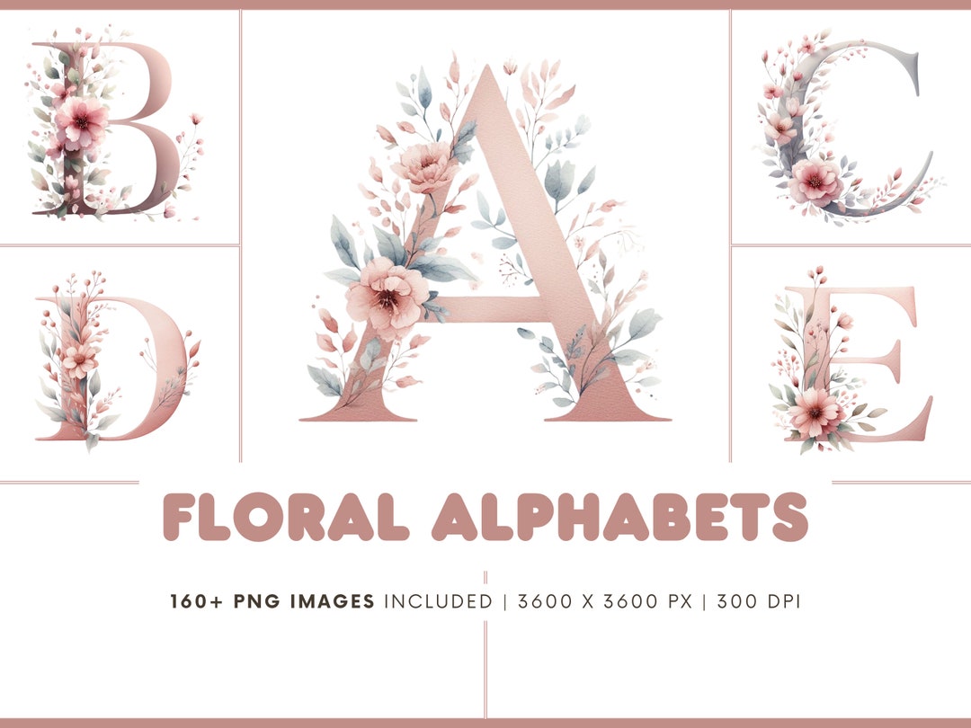 Floral Alphabet Clipart Bundle Cropped PNG File Instant Download ...
