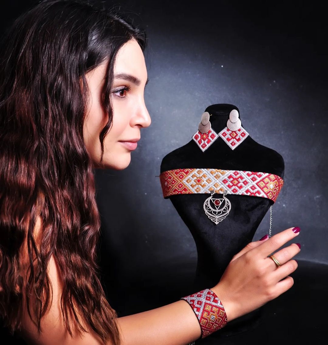 Handmade Balochi Embroidered Needlework Jewellery Set, Silk Jewellery, Bohemian Jewellery ...