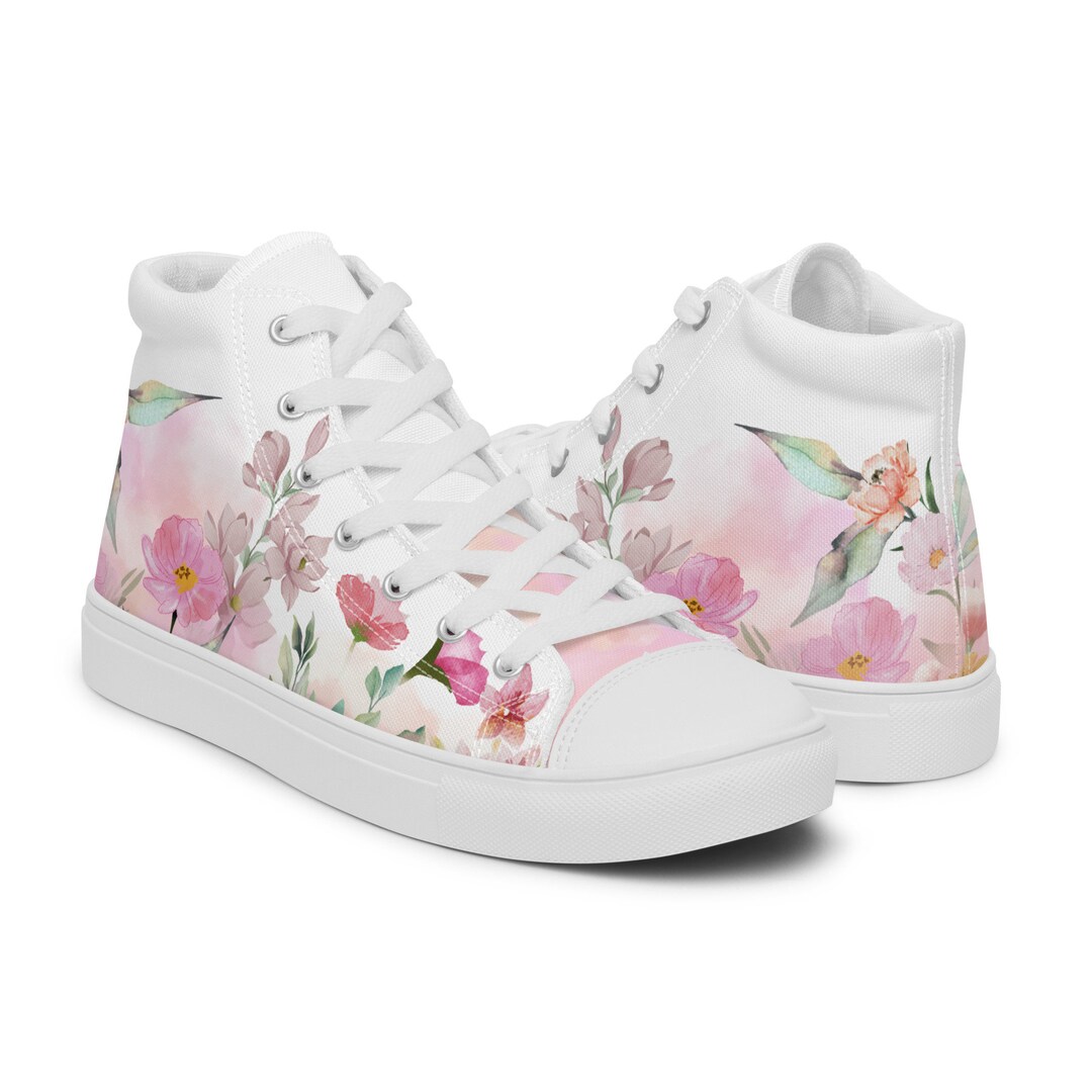 Canva Sneaker High-top Motif Flowers, Floral Motif, Linen Shoes for ...