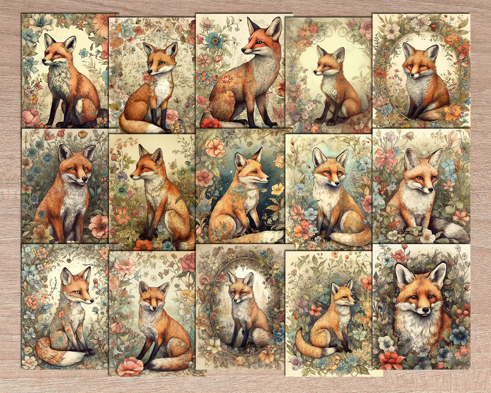 Vintage Foxes Journal Papers, Digital Papers, Printable Papers, Junk ...