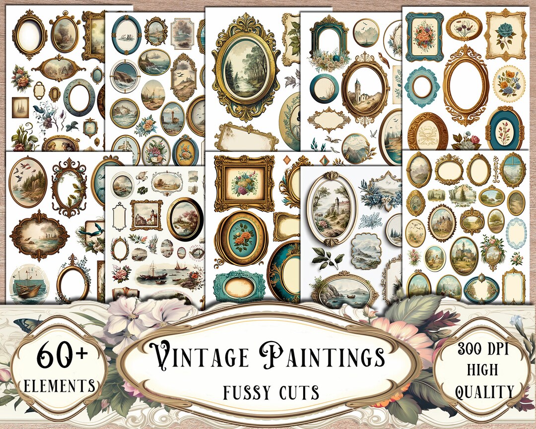Vintage Painting Fussy Cuts: Printable Ephemera Stickers (digital ...