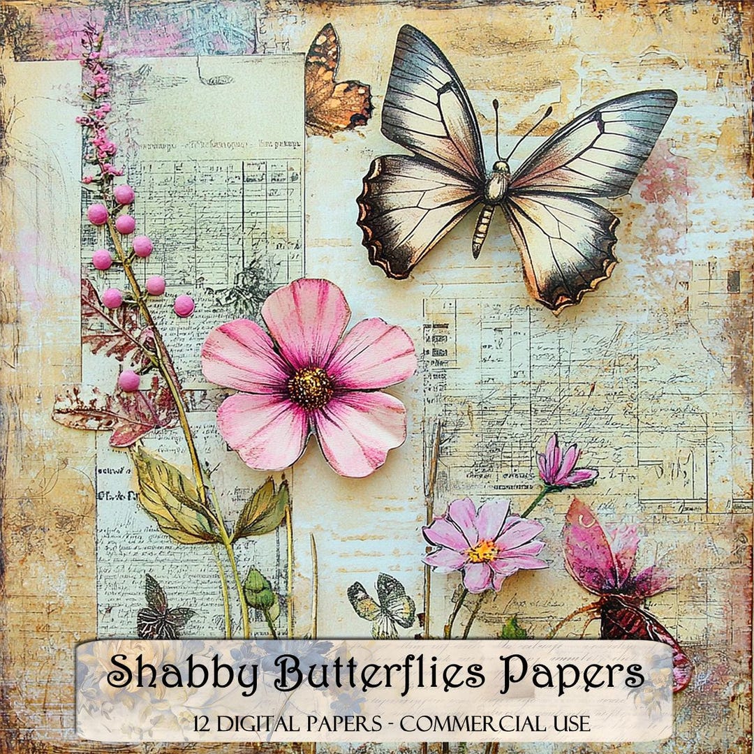 Shabby Chic Butterfly Journal Papers: Printable Scrapbook Kit (digital ...