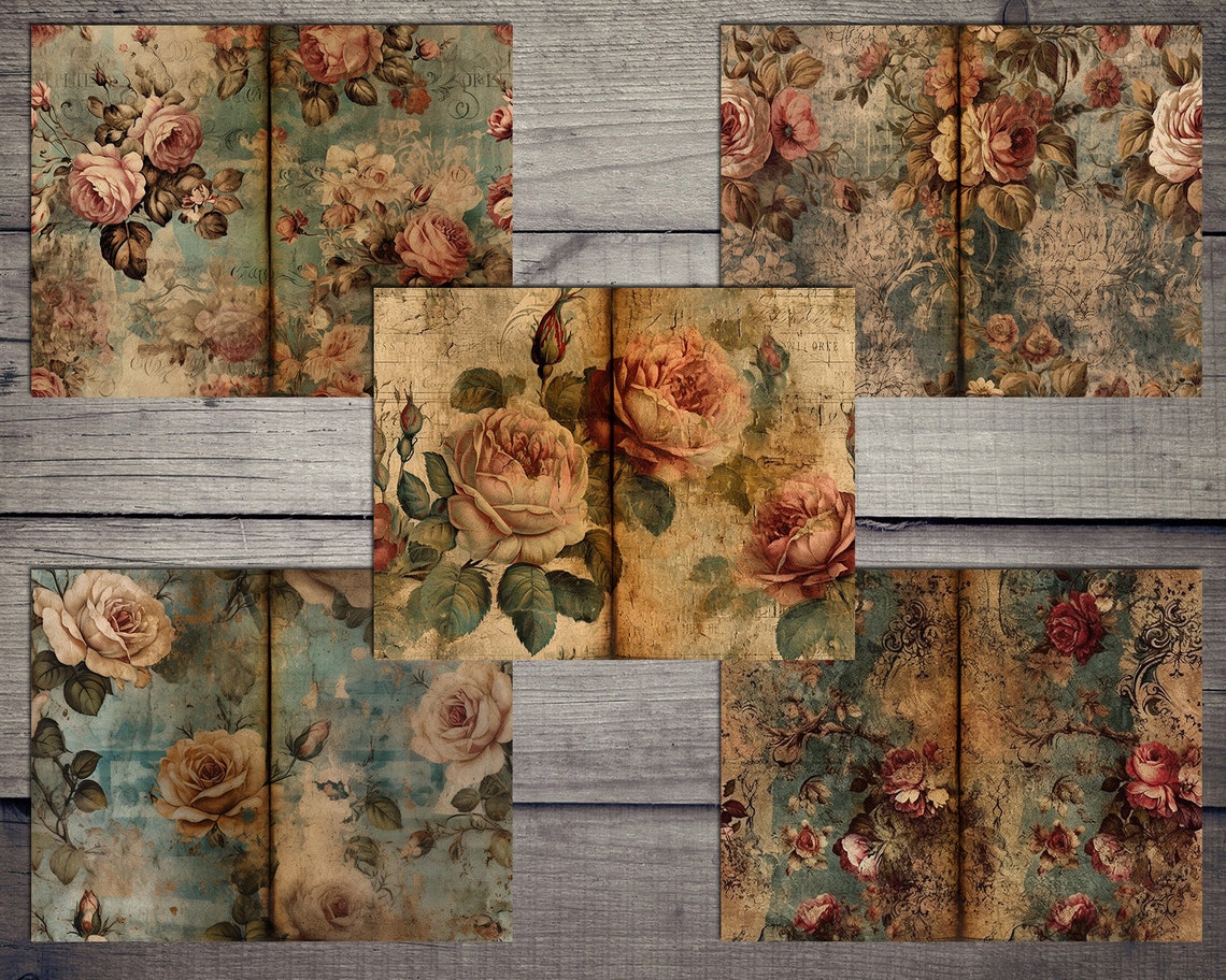 Vintage Roses Double Journal Pages, Junk Journal Kit, Printable Papers ...
