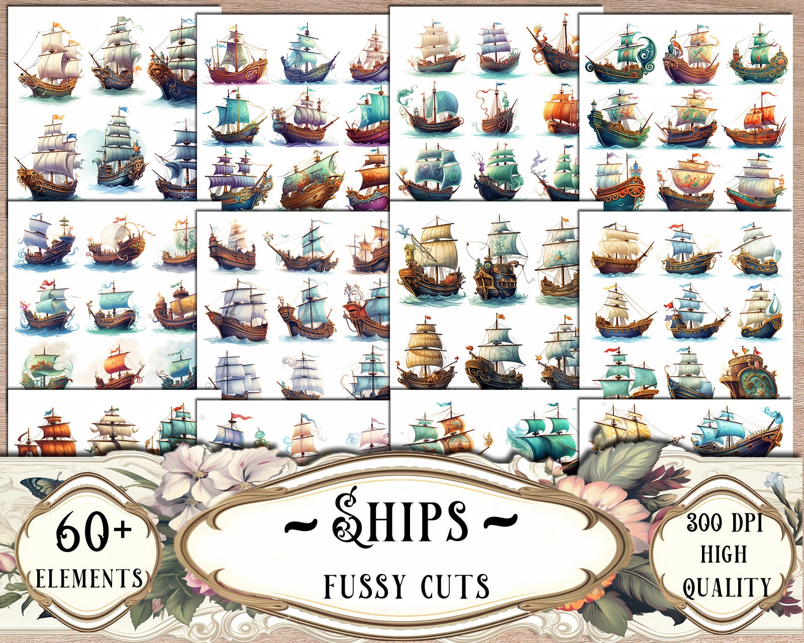 Ships Printable Fussy Cuts, Printable Stickers, Junk Journal Kit ...