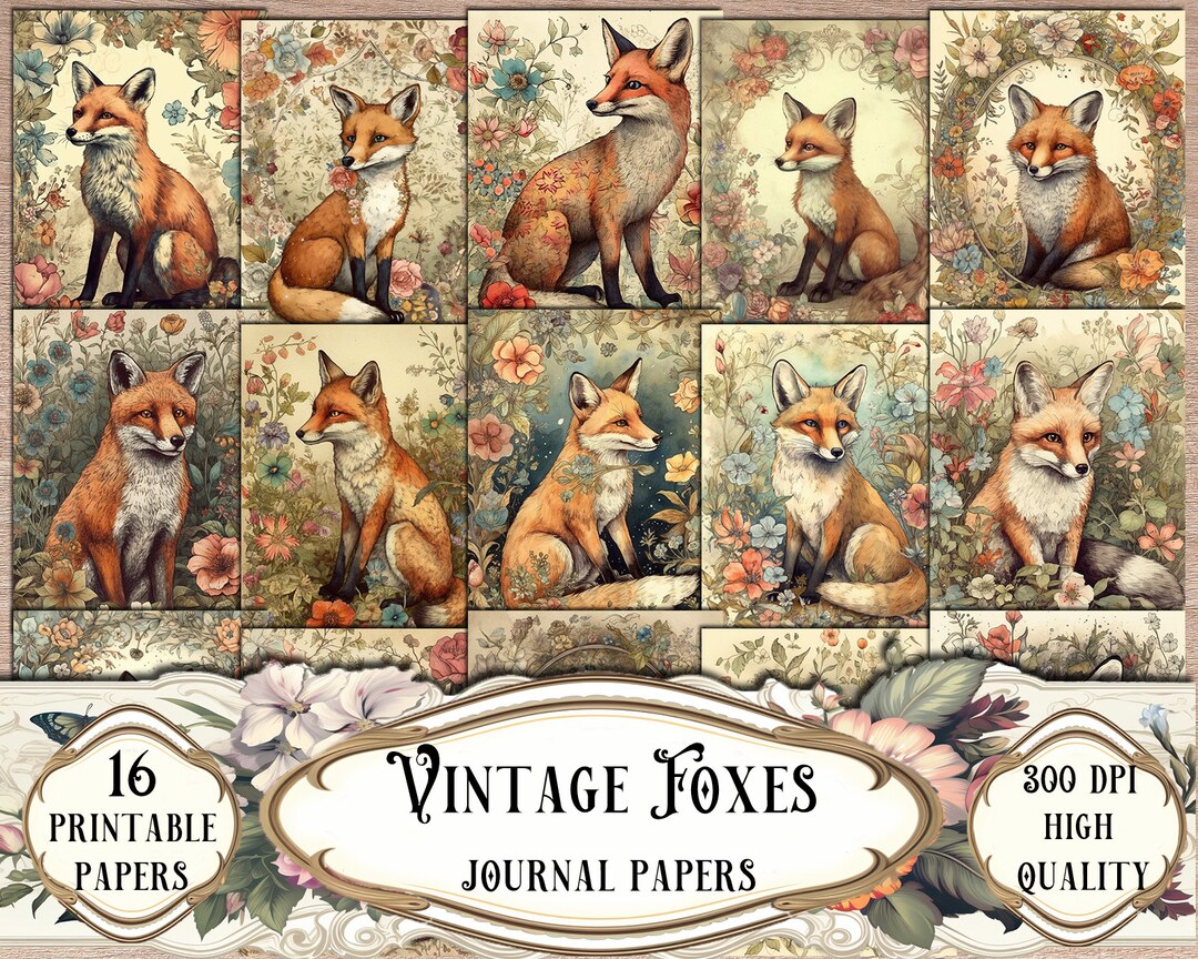 Vintage Foxes Journal Papers, Digital Papers, Printable Papers, Junk ...