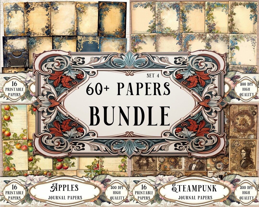 60 Printable Journal Papers BUNDLE, Junk Journal Kit, Collage Sheets ...