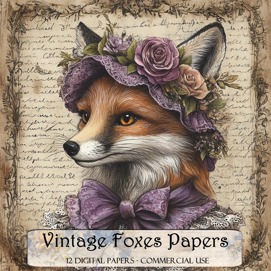Vintage Foxes Journal Papers, Digital Papers, Printable Papers, Junk ...