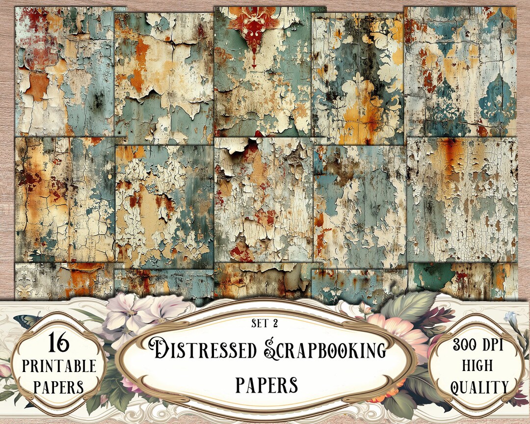 Distressed Scrapbooking Paper: Grunge Texture Collage Sheets (digital ...
