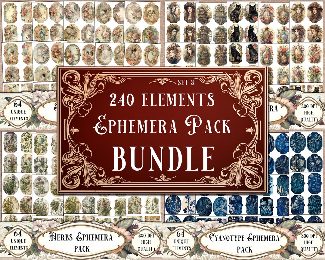 240 Elements Ephemera Pack Bundle: Junk Journal Collage Sheets (digital Download) - Etsy